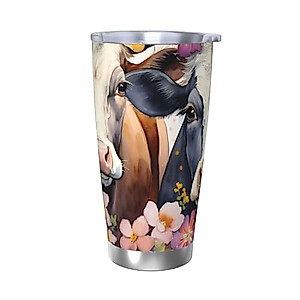 AYCZN Watercolor Cows 20 OZ Tumbler Stainless Steel Travel Coffee Mug, Daisy Flower Insulated Water Bottle with Lid and 2 StrawsLeakproof Thermal Cup