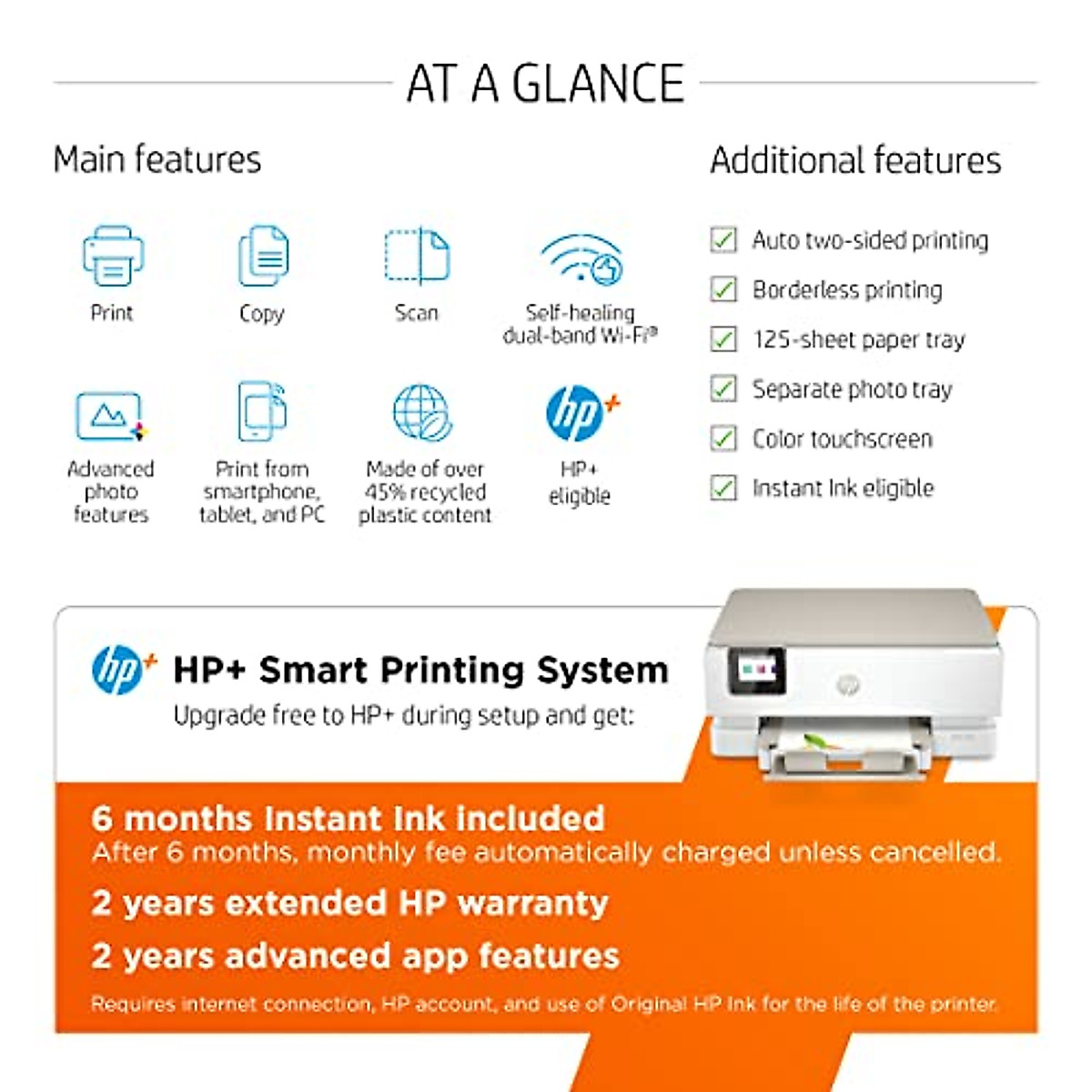 HP ENVY Inspire 7255e Wireless Color All-in-One Printer with bonus 6 months Instant Ink (1W2Y9A) White