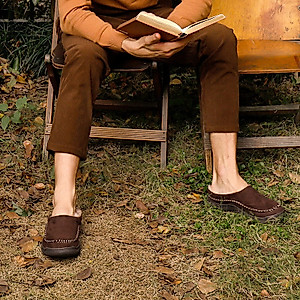 Zigzagger Men's Slip On Moccasin Slippers, Indoor/Outdoor Warm Fuzzy Comfy House Shoes, Fluffy Wide Loafer Slippers,Coffee, 11-12 D(M) US