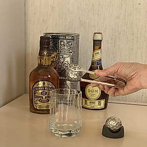 Outset Stainless Steel Whiskey Stone Set, 2 Golf Ball Chillers with Tongs and Storage Bag