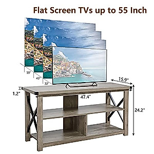 JAXPETY 47" Rustic TV Stand Wood Sofa Table Industrial Entertainment Center 3-Tier TV Console for Living Room, Bedroom, Entryway/Hallway, Gray