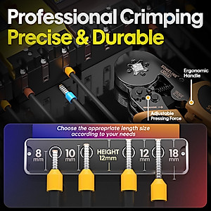 SOMELINE Ferrule Crimping Tool, Ratchet Pliers for AWG23-7 with 23 Sizes Wire End Ferrule Terminals, Quadrilateral Wire Crimp Pliers with Crimp Connectors