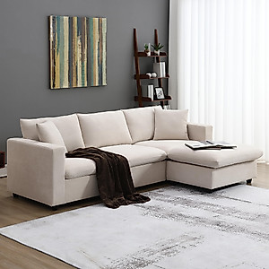 JURMALYN 100.4" Modern Sectional Sofa Couch 3-Seat Sofa Couch with Ottoman for Living Room L-Shape Sofa Couch, Upholstered Sofa with 2 Pillows Fabric Couch Set for Apartment Office Beige