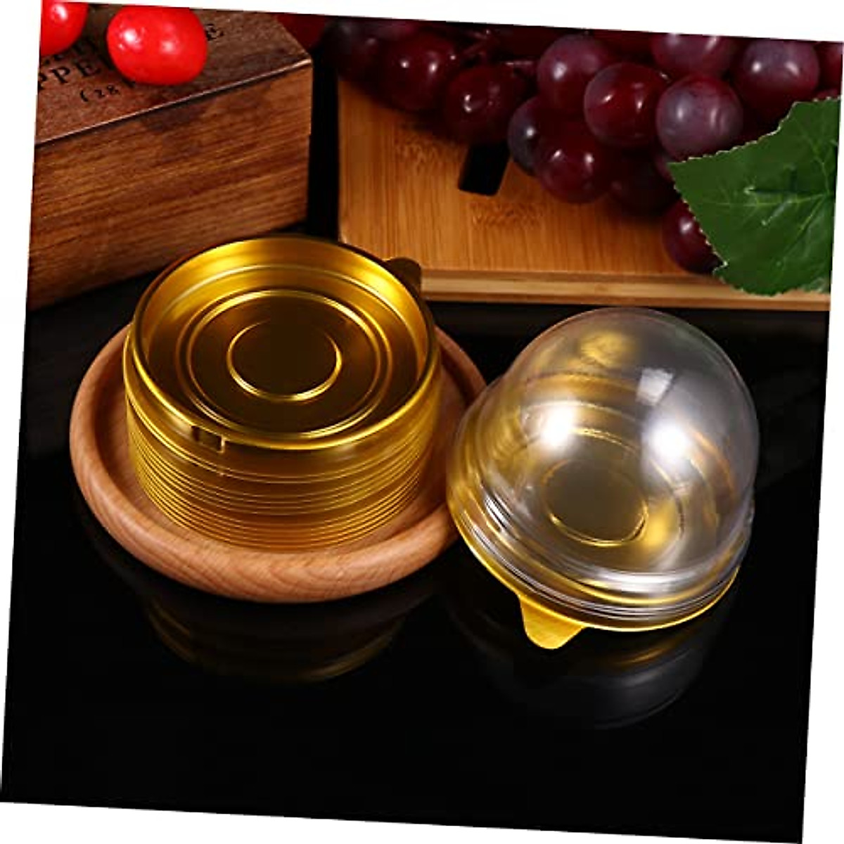 HEMOTON 50pcs Small Containers Square Containers with Lids Mini Cookies Snack Box Container Plastic Round Cake Box Individual Cupcake Golden Packing Box Plastic Boxes Gift Box Paper Cup