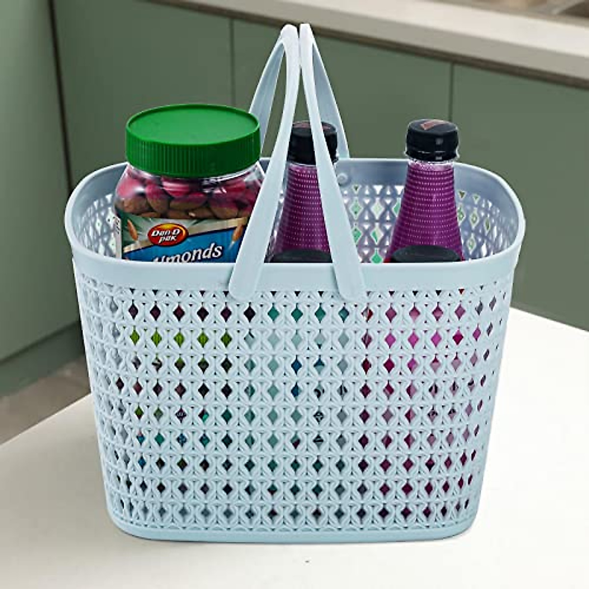 Frcctre 3 Pack Portable Shower Caddy Basket, Plastic Storage Baskets with Handle, Plastic Tote Storage Basket Toiletry Organizer for Bathroom, Kitchen, Pantry, College Dorm