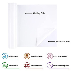 FURWEY Heat Transfer Vinyl Rolls HTV Vinyl - 12" x 25Ft White Iron on Vinyl, Easy to Cut & Weed for Heat Vinyl Design