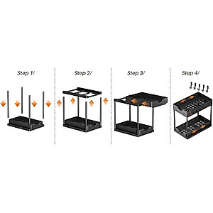 2 Pack Under Sink Organizer，Bathroom Cabinet Organizer, 2 Tier Sliding Cabinet Organizer Drawer with 8 Hooks Pull Out Cabinet Organizer Multi-Purpose Organizer for Bathroom Kitchen (Black x 2)