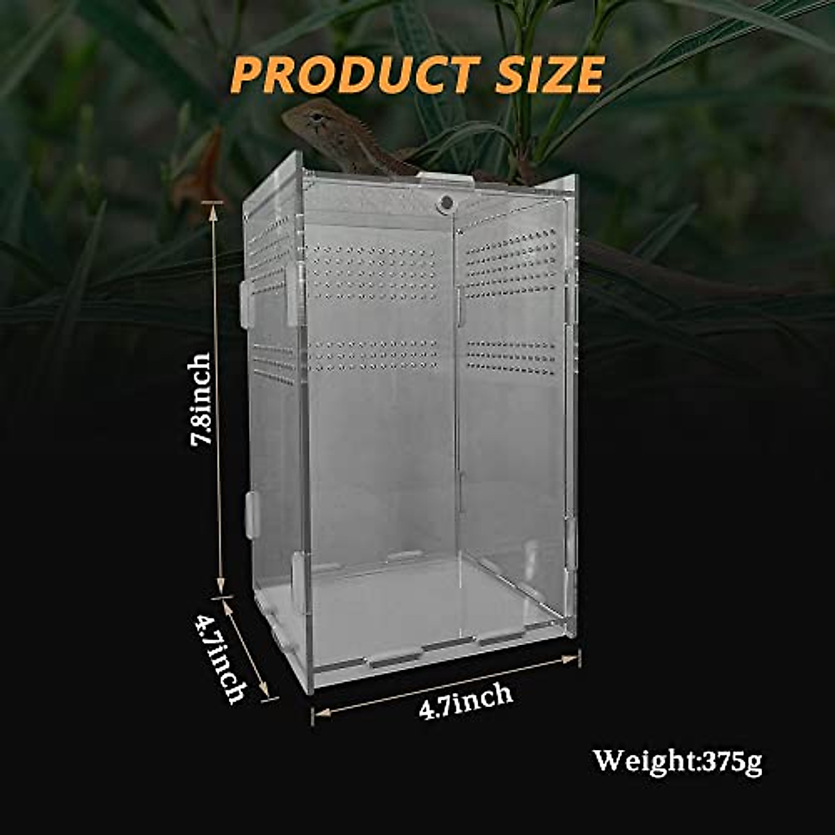 JOBEDE Acrylic Reptile Terrarium, Transparent Reptile Tank Habitat Terrariums Mini Enclosure Feeding Breeding Box with Cover for Tarantula Isopod Roach InvertebratesGecko Frog （5“x5”x8“）