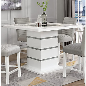 Acme Furniture Square Counter Height Table, White and Black