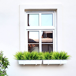 ZeKonan 24 Bunches Outdoor Plants Artificial Flower Plants UV-Proof Shrub Plants Plastic Green Plants for Indoor and Outdoor Gardens porches Windows and Other Decorations（White）