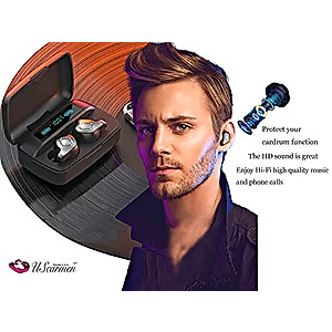 UScarmen Wireless Earbuds New Technology Air 4 mics Bluetooth 5.0 Earbud Touch Control USB-C Quick Charge deep Bass in-Ear Detection Headphones (Black F8)
