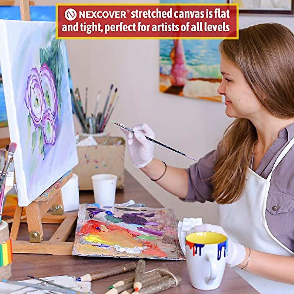 NEXCOVER Stretched Canvas - 12 Pack 8x10 Inch, 5/8” Profile, 100% Cotton Art Canvas, Triple Primed White Blank Canvases, Acid-Free, Artist Painting Canvas for Acrylic, Oil, Tempera, Gouache Paint