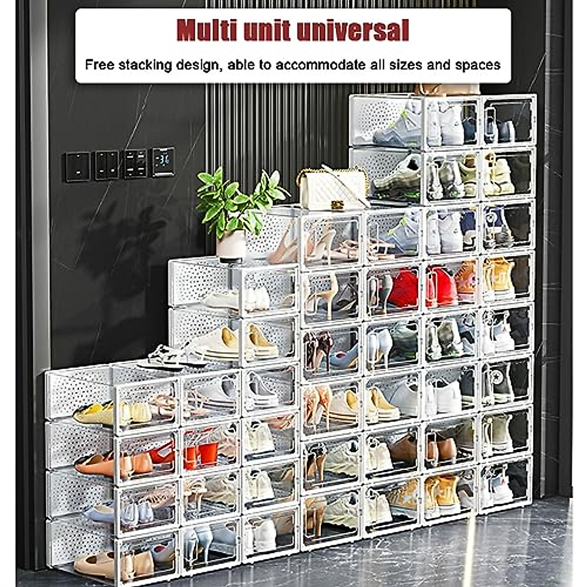 SYGSZF Clear Plastic Shoe Storage Boxes, Foldable Shoe Cabinet,Space Saving Acrylic Shoe Organizer with Magnetic Door,Stackable Large Shoe Stand,Multifunctional Sneaker Storage Show Boxes