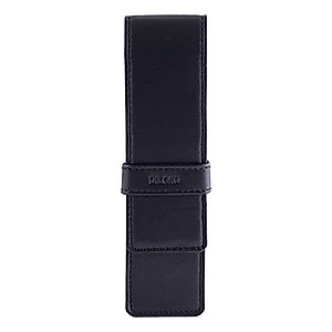 DiLoro Leather Double Pen Case Pencil Pouch Holder for Two Fountain Ballpoint Rollerball Pens and Pencils (Black)