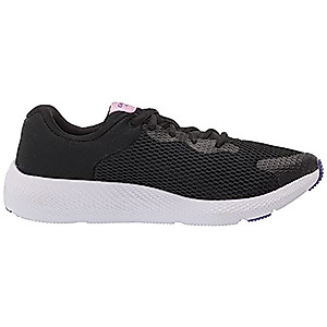 Under Armour Womens Grade School Charged Pursuit 2 Bl Running Shoe, Black/White, 5 Big Kid US