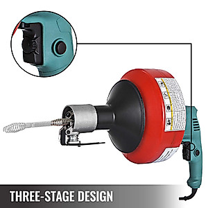 VEVOR 26FTx1/3Inch Electric Drain Auger, Plumbing Snake Drain Clog Remover Tools, Drain Cleaner Machine for Toilet, Sewer, Bathroom, Sink and Shower