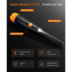 SUNPOW Metal Detector Pinpointer IP68 Waterproof Handheld Pin Pointer Wand with Belt Holster Treasure Hunting Tool Accessories, Buzzer Vibration Sound (Three Mode)