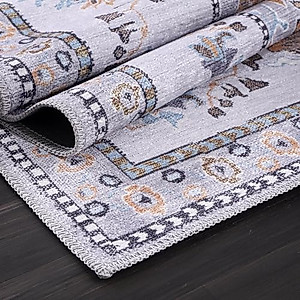 Lena Rug Floral Machine Washable Area Rug 5x7 for Living Room Bedroom Kitchen Dining Room Gray