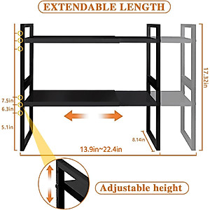 DOLALIKE Expandable kitchen Countertop Organizer, Stackable Cabinet Shelf Organizers, Space Saving Spice Rack Pantry Storage for Bathroom Office Organization (Black, 2 Pack)