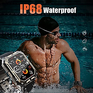 meoonley Military Rugged Smartwatch for Men,Sport Watch with Answer/Make Call IP68 1.83 inch Fitness Tracker Pedometer SpO2 for Outdoor Enthusiasts