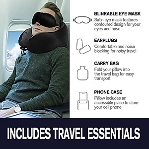 Leaflai Travel Pillow 100% Memory Foam Pillow, Neck Pillow for Airplane, Neck & Head Support Pillow for Airplane/Car/Office/Home, Travel Pillows Kit with Storage Bag, Sleep Mask and Earplugs
