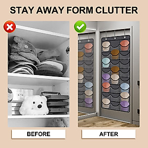 InterMaka Hat Rack for Door - 24 Clear Deep Pocket Cap Racks for Baseball Caps, Premium Hat Storage with 3 Sturdy Hooks, Versatile Hat Holder & Ball Hat Organizer for Optimal Display Grey