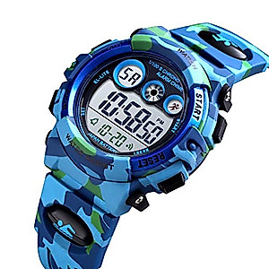 Tonnier Watch Kids Sports Watch Multi Function Digital Watches Colorful LED Display Waterproof Wristwatches for Children with PU Band Blue