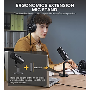 MAONO USB Dynamic Microphone, Podcast Recording Microphone with Gain Knob, Plug & Play, Metal Structure, Voice-Isolating Technology, Cardioid Studio PC Mic for Streaming, Vocal, Home Studio-PD100U
