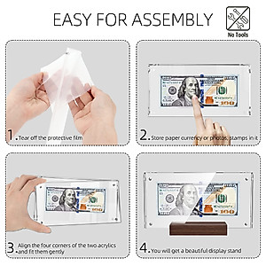 Dollar Bill Frame,Acrylic Currency Display Holder with Black Walnut Base Clear Paper Money Frame for Collectors Ticket Protector Photos Display Case,7.8 * 4.1inch（2PCS）