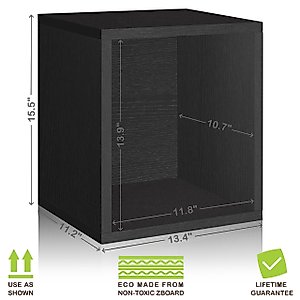 Way Basics Cube Plus Cubby Organizer (Tool-Free Assembly and Uniquely Crafted from Sustainable Non Toxic zBoard Paperboard), Black Wood Grain