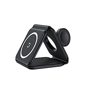 SAJILO 3 in 1 Wireless Charger, Foldable Charging Station, 15W Portable Magnetic Fast Charging Pad Compatible with iPhone 14/13/12/SE/11, Samsung Galaxy, iWatch, AirPods Pro & Qi Devices (Black)
