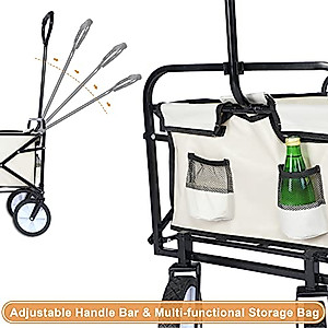 YSSOA Portable Rolling Folding Garden Cart with 360 Degree Swivel Anti-Slip Wheels & Adjustable Handle, 220lbs Weight Capacity, White