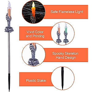 VOGVOG Halloween Pathway Lights, 5 Pack Candle Skull Hand Candle Holder, LED Halloween Decor Candle Lights, Solar Powered, Indoor and Outdoor Party Home Garden Porch Halloween Decoration