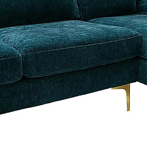 Zaboro 110" Accent Sofa, U-Shaped Sectional Sofa, Modern Upholstered Accent Sofa with Metal Legs and Padded Seat, 4-Seater Leisure Sofa Couch, for Living Room Apartment, Teal Blue