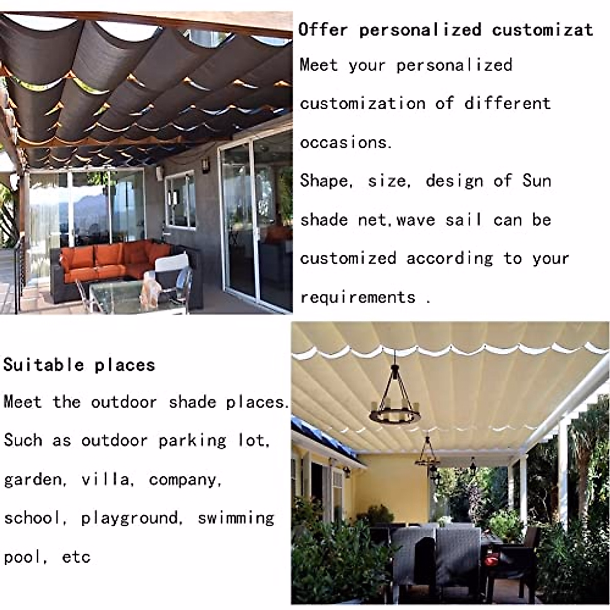 Pergola Shade Cover Wave Sail, Retractable Patio Sunscreen Canopy Permeable Mesh Fabrics Cloth Uv Blocking for Terrace Deck Gazebo (Color : Beige, Size : 0.5x4m)
