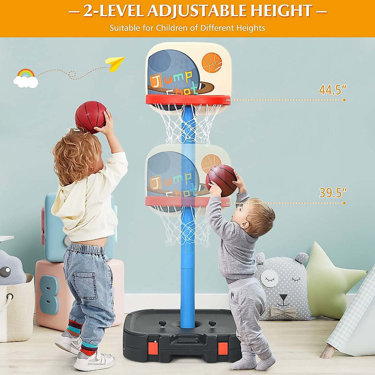 Costzon Basketball Hoop for Toddler, 3-in-1 Sports Activity Center w/Ring Toss, Soccer Goal, 31”-56” Height Adjustable, Indoor Outdoor Basketball Game Play Set for Baby (Car)