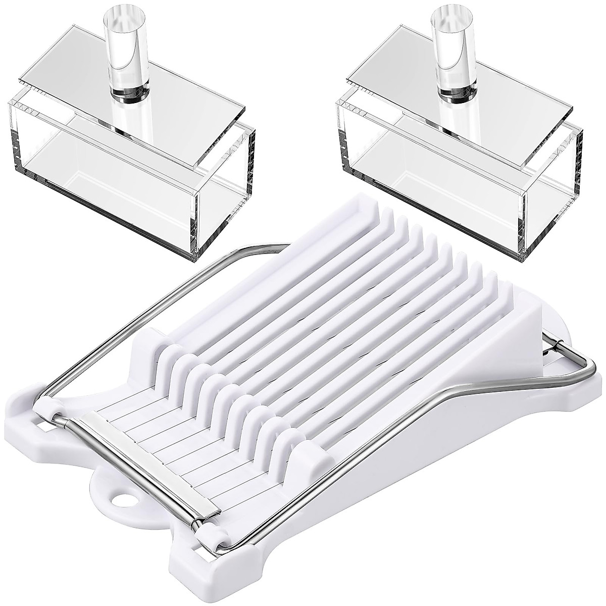 Musubi Maker Kit,2 Acrylic Musubi Mold and 1 Luncheon Meat Slicer Stainless Steel Wires Non Stick Musubi Maker Press Bpa Free Sushi Making Kit Onigiri Mold