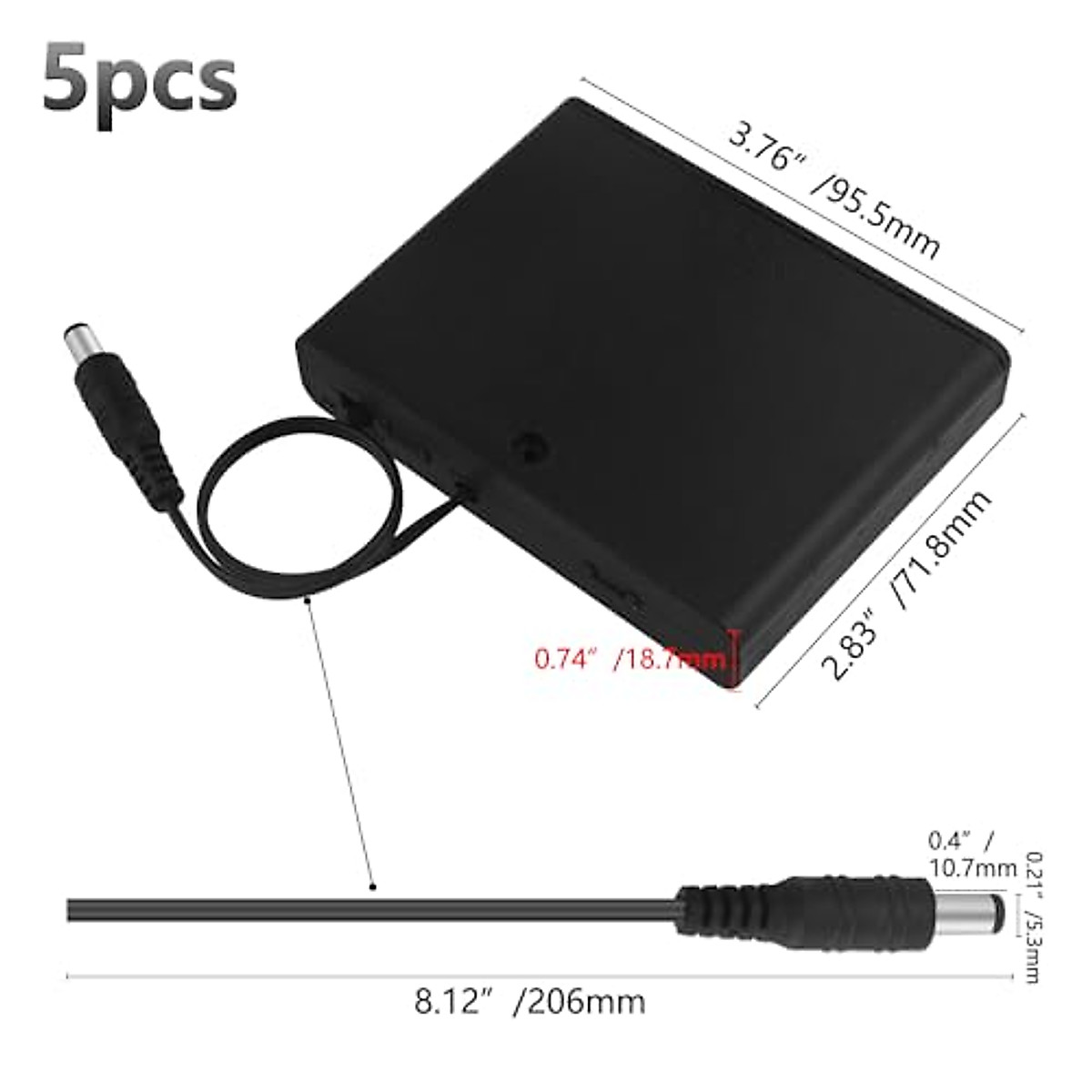 WMYCONGCONG 5 PCS 6x1.5V 9V AA Battery Holder Case Box with 2.1x5.5mm DC Male Connector and On/Off Switch