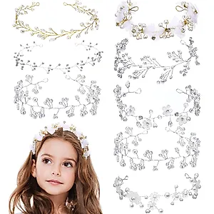 Geosar 8 Pcs Flower Girl Hair Accessory Flower Girl Headpiece Princess Wedding Headband Hair Band