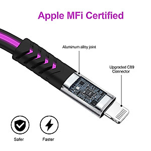 Light up iPhone Charger Cord, 6FT LED Lightning Cables | Apple MFi Certified | USB Fast Charging Cord for Apple iPhone 13 12 11 Pro Max XR XS X/8Plus/7Plus/6Plus/5s/iPad iPod Touch More (Purple)