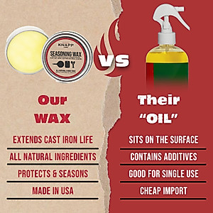 Knapp Made Cast Iron Seasoning Wax and Carbon Steel Seasoning Wax - 2 Oz Unique Blend of Natural Oils and Beeswax - Restore Cast Iron, Steel, Cutting Board, Kitchenware.Wood Furniture Seasoning wax