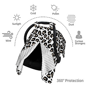 9CH Car Seat Canopy for Babies, Peekaboo Opening Minky Car seat Cover for Baby Mom Nursing Breastfeeding Covers, Minky Blanket for Infant Toddler (Leopard)