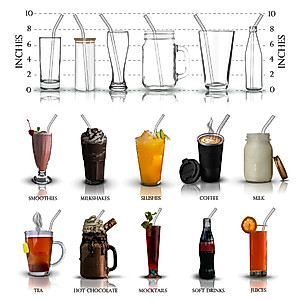 THRISTO Glass Straw 16-Pack- Glass Straws Shatter Resistant 14 Bent, 10”x10mm, 2x Cleaning Brushes- Foam Wrap Secured- Ideal for Hot Coffee & Chilled Smoothie at Home & Party
