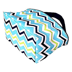 Zig Zag Chevron Material Easter Basket Bucket for Toys Egg Hunting Party (Blue Chevron with Embroidered Name)