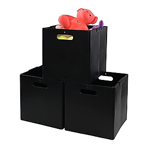 Xyskin Set of 4 Collapsible Plastic Storage Cubes Organizer with Handles, Foldable Cube Storage Baskets, Black