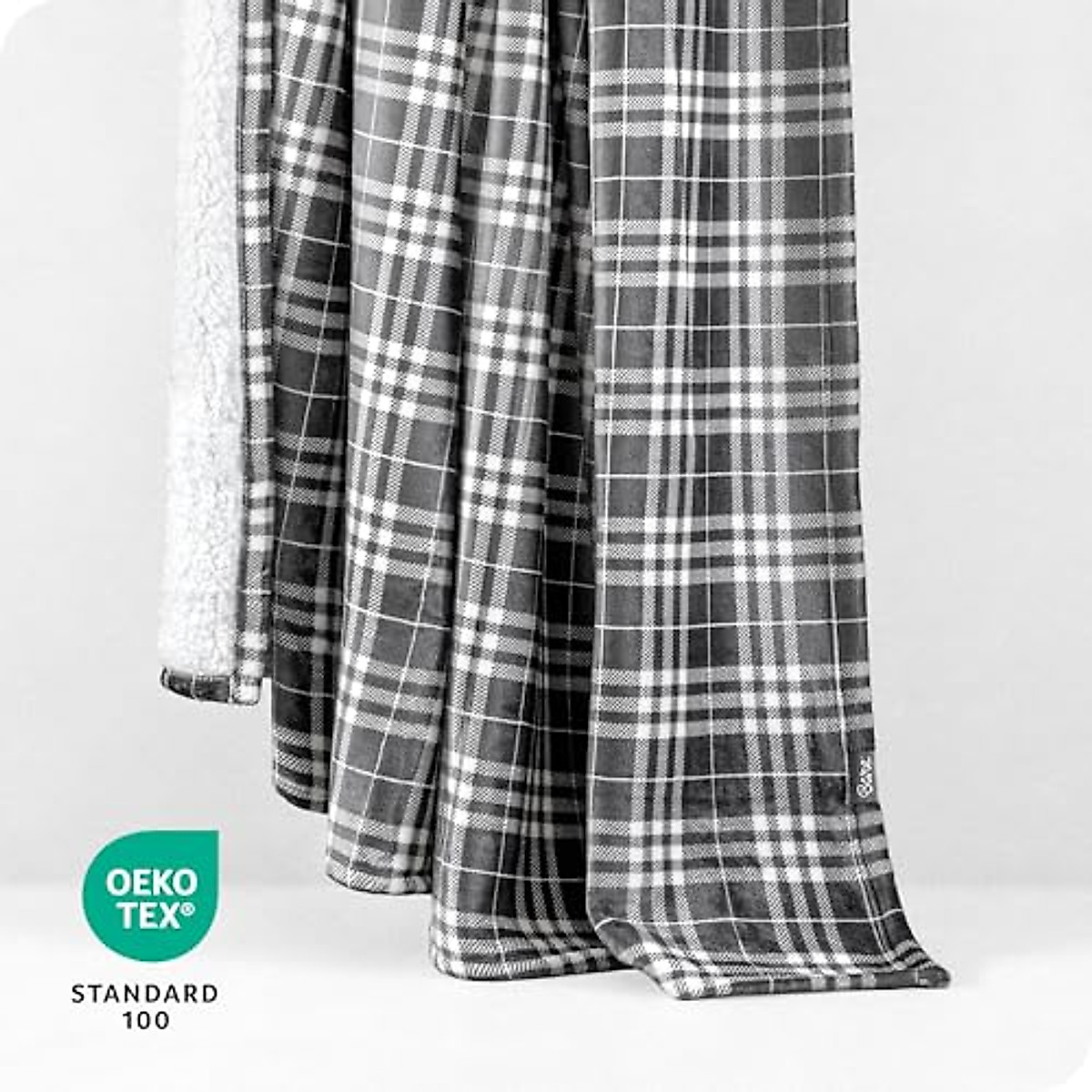 Bare Home Sherpa Fleece Blanket - Full/Queen Blanket - Blanket for Bed, Sofa, Couch, Camping and Travel - Warm & Lightweight - Fluffy & Soft - Reversible (Full/Queen, Stirling Plaid - Grey/White)