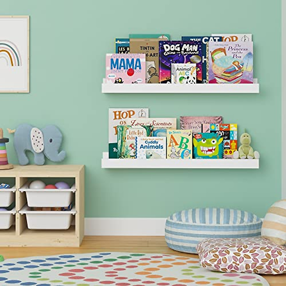 Wallniture Denver 34" White Wall Bookshelf for Kids' Room, Wall Shelves for Nursery Decor, Floating Shelves for Wall Decor
