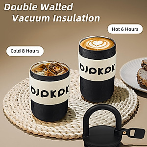 BJPKPK 13oz Insulated Tumbler With Lid And Handle Stainless Steel Travel Mug Loop Coffee Tumbler Cups,Black Leopard