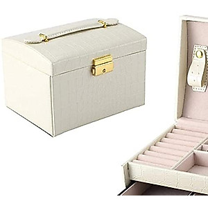 ZZYINH AN207 Jewelry Organizer Large Jewelry Box High Capacity Jewelry Casket Makeup Organizer Leather Beauty Travel Box Small Jewelry (Color : Beige)