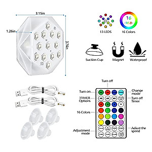 FTUREERA Pool Lights, Rechargeable Submersible Pool Lights with Remote, Silicone Suction Cup, 16 Color Changing, 4 Colour Modes RGB LED Lights for Bathtub, Shower,Hot Tub, Spa, Party (2 Pack)